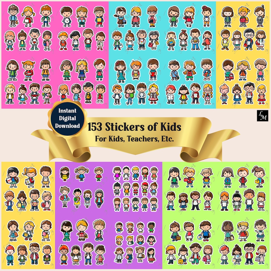 Adorable Kids Stickers Bundle Digital Download: 153 Children, Cricut ...