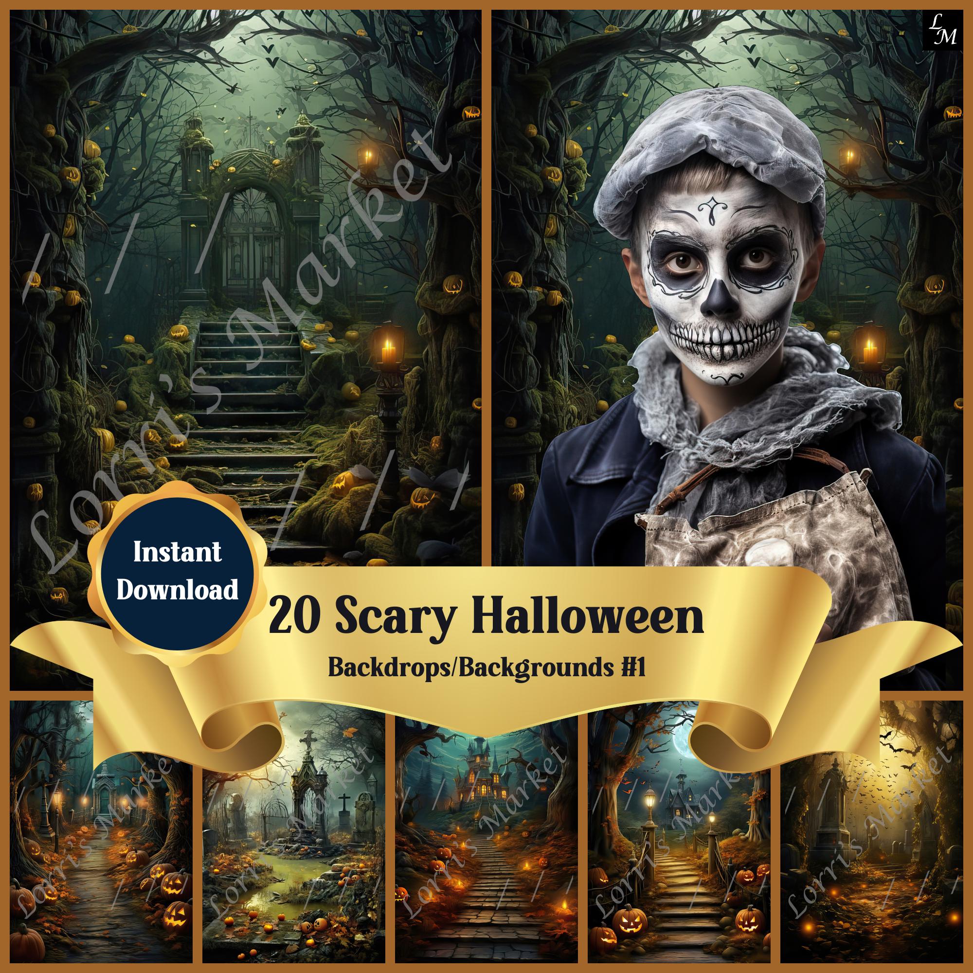 Spooky Halloween Backdrops Digital Download: Haunted Houses, Graveyards ...