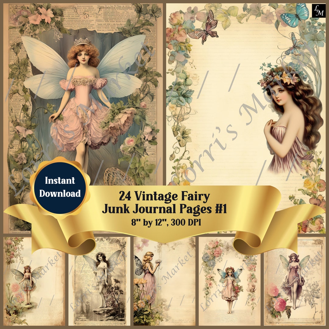 Vintage Fairy Junk Journal Pages, 24 Scrapbooking Fairies, Artistic ...
