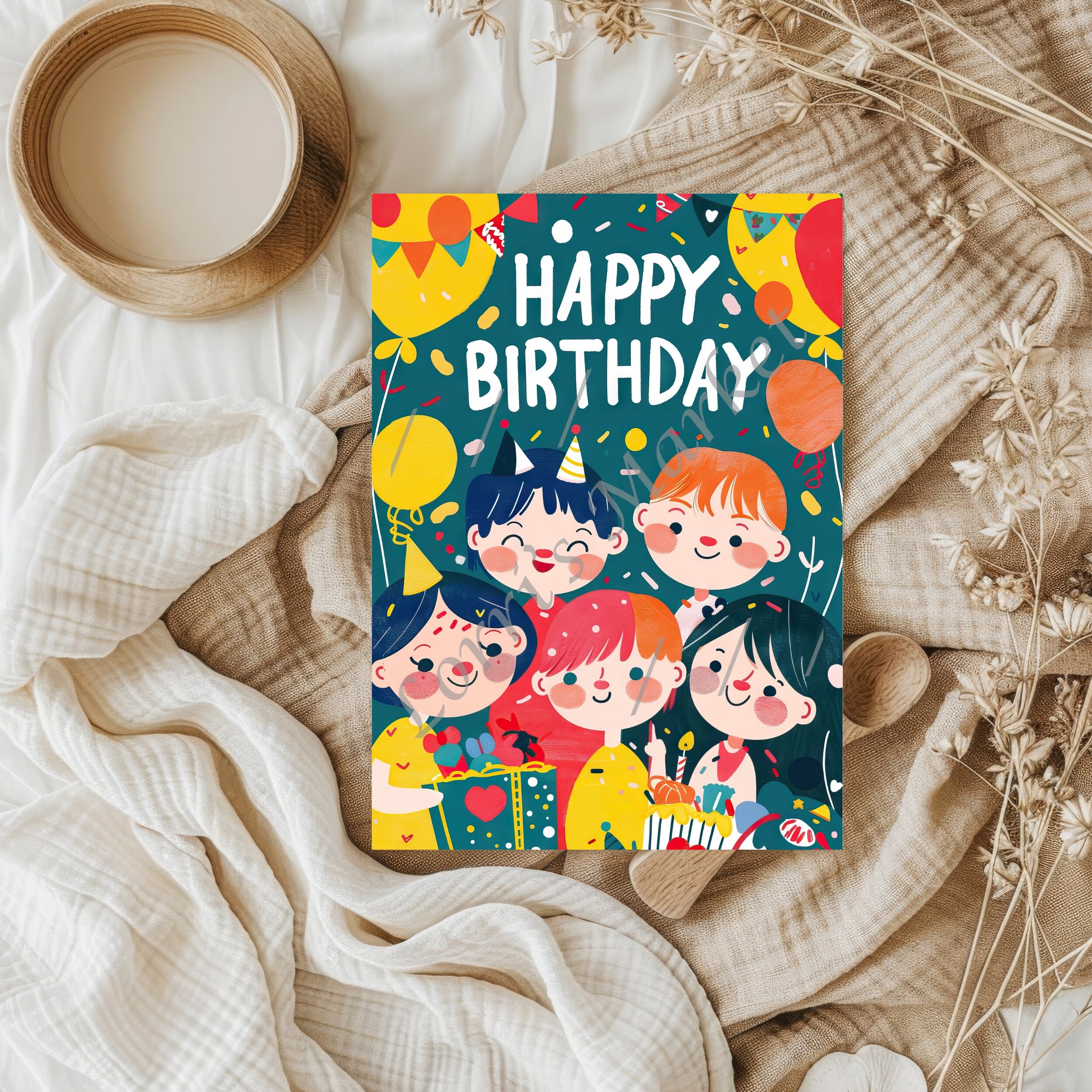 Printable Kids Birthday Card Digital Download: Festive Greeting Card ...