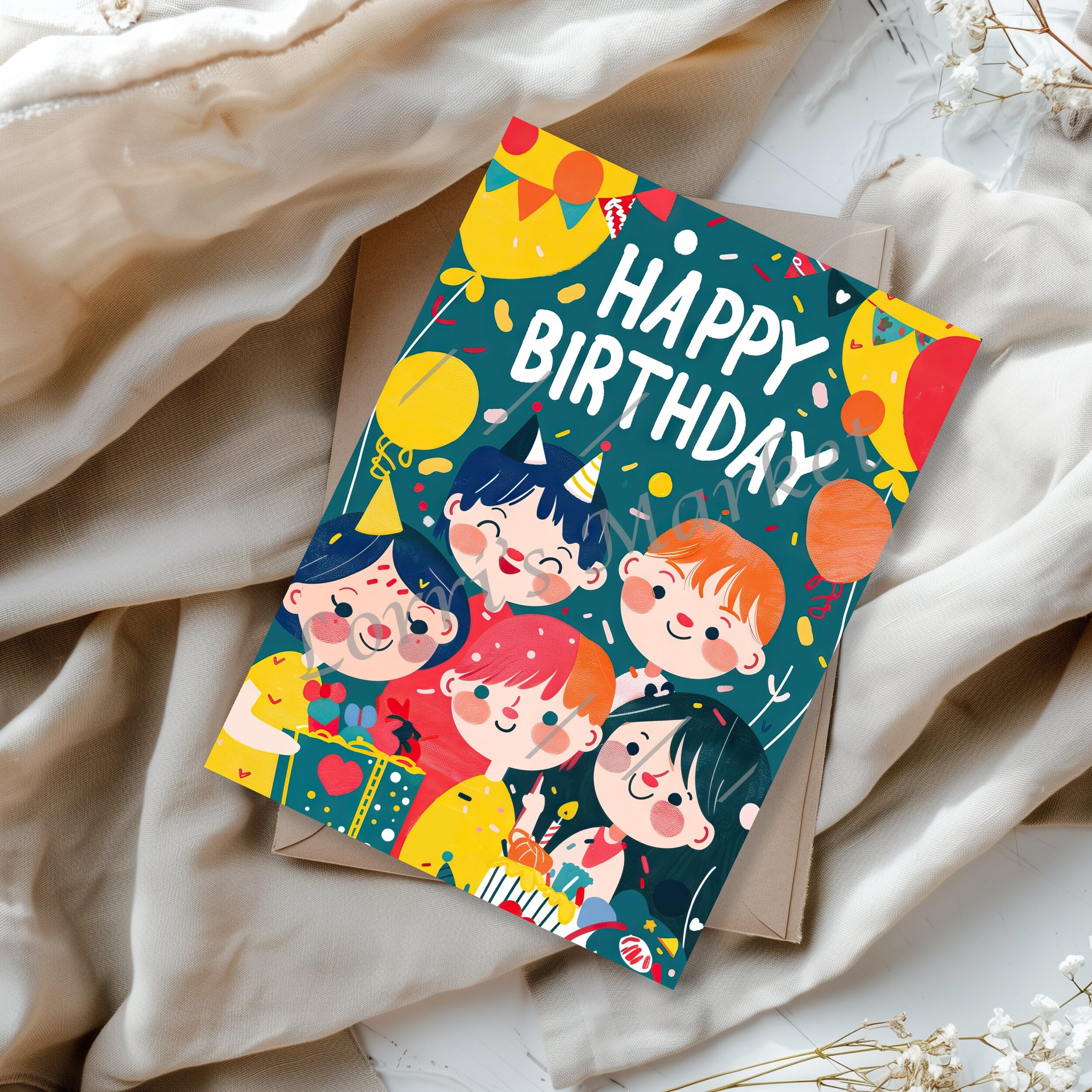Printable Kids Birthday Card Digital Download: Festive Greeting Card ...