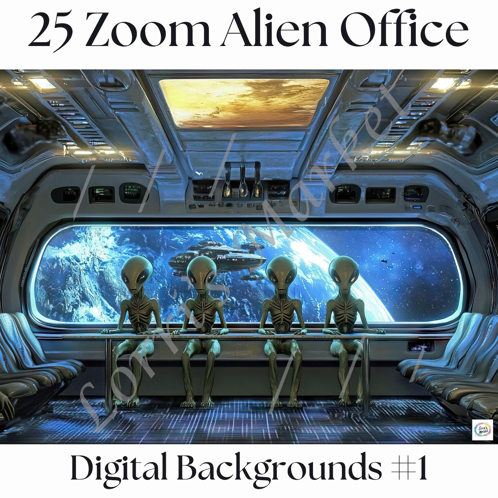 Alien Office Horizontal Backgrounds Collection Digital Download: 25 Sci ...