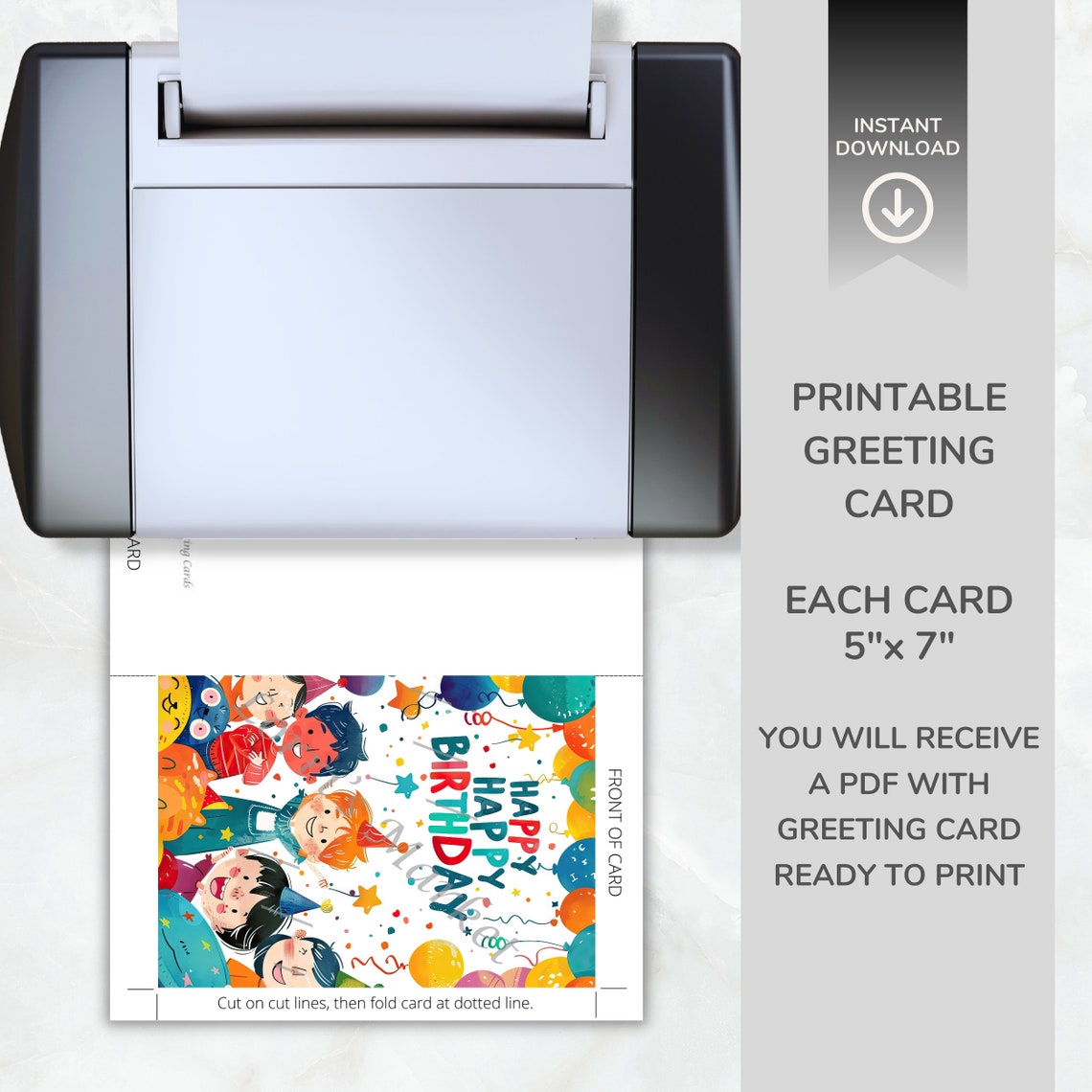 Printable Kids Birthday Card Digital Download: Festive Greeting Card ...