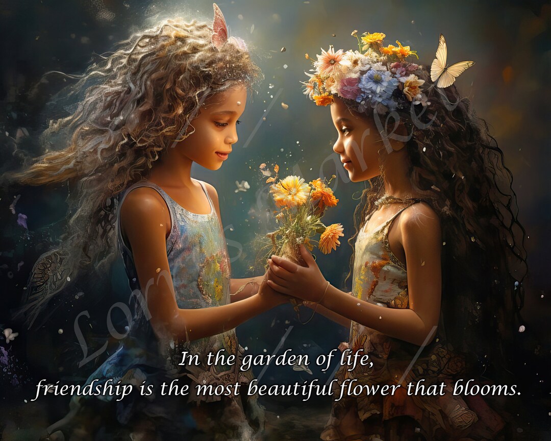 Girls Share Friendship Flowers Quoted Art Digital Download: Gift for ...