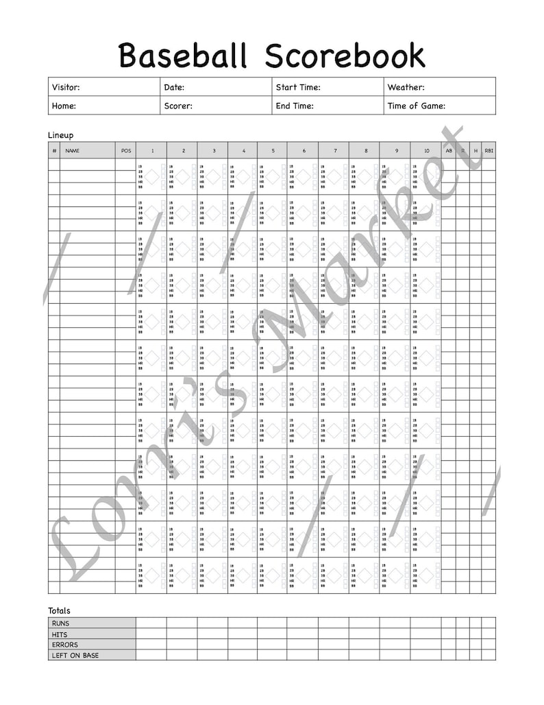 Baseball Scorebook Pages Digital Download: Major League, Minor League ...