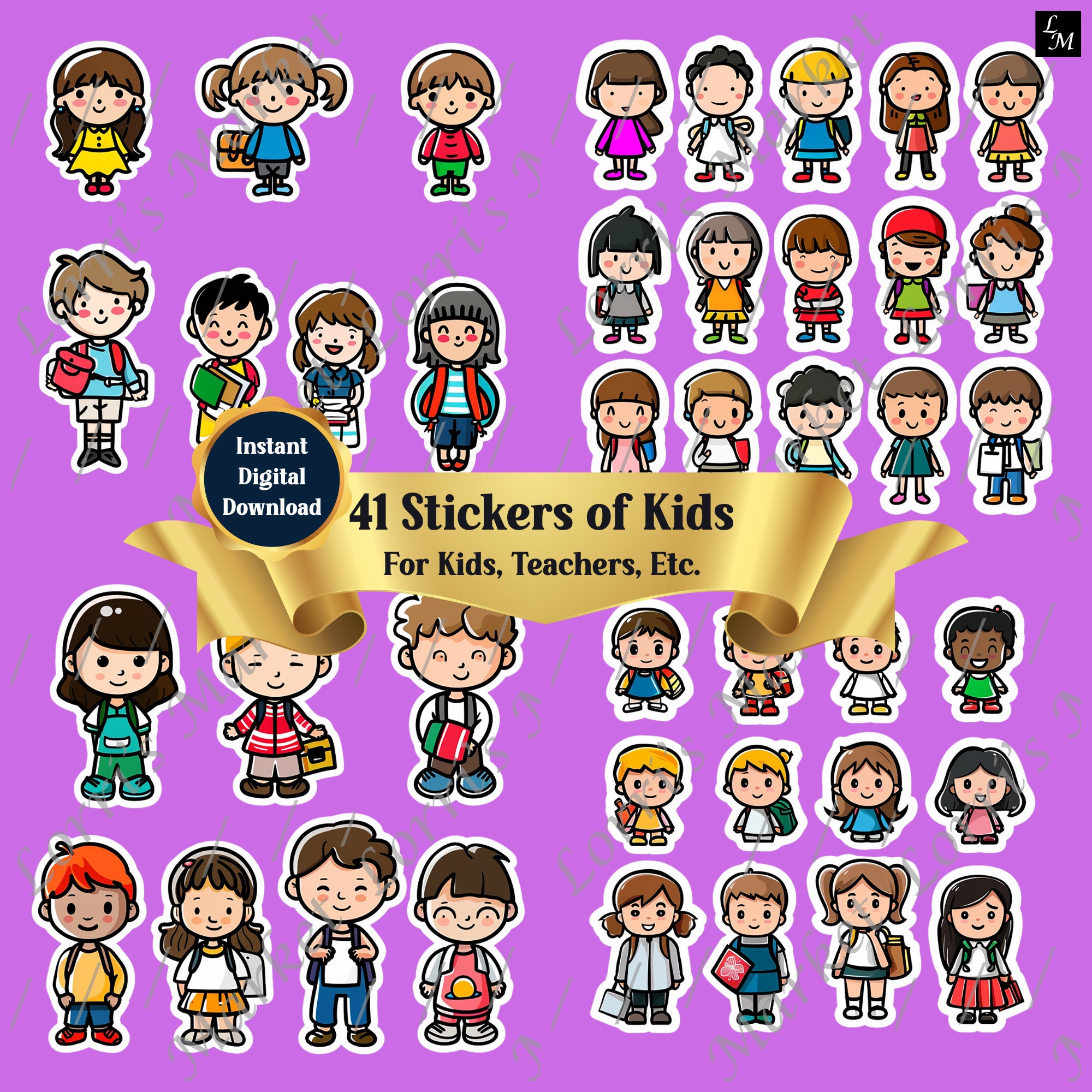 Adorable Kids Stickers Bundle Digital Download: 153 Children, Cricut ...