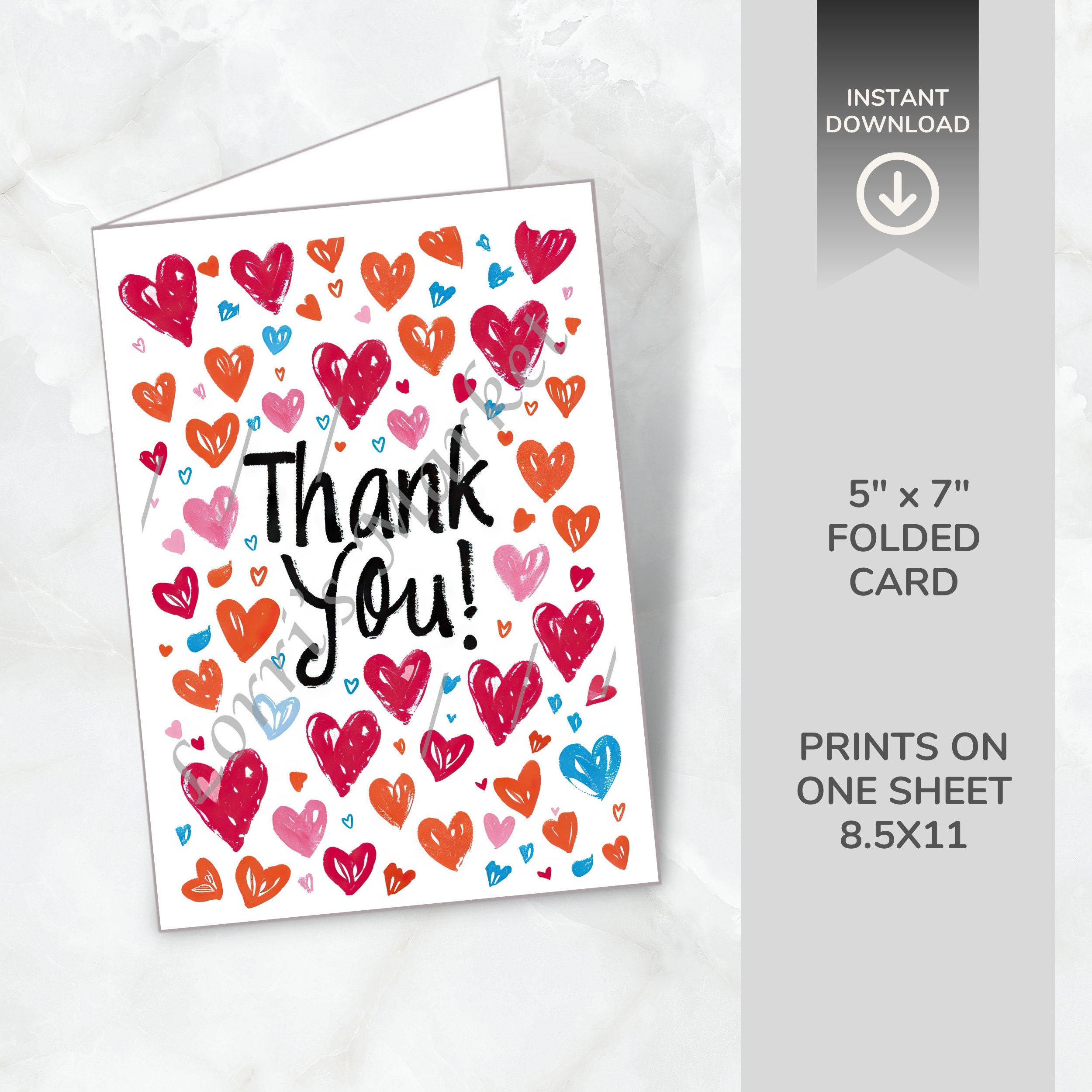 Printable Thank You Card Digital Download: Gratitude Greeting Card for ...