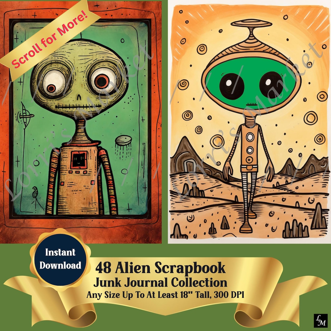 48 Alien-themed Printable Scrapbook Pages Collection Digital Download ...