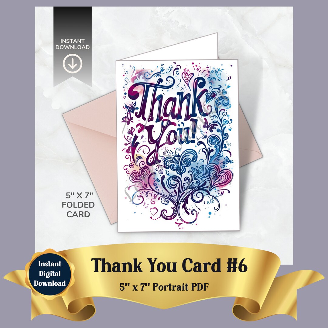 Printable Thank You Card Digital Download: Gratitude Greeting Card for ...