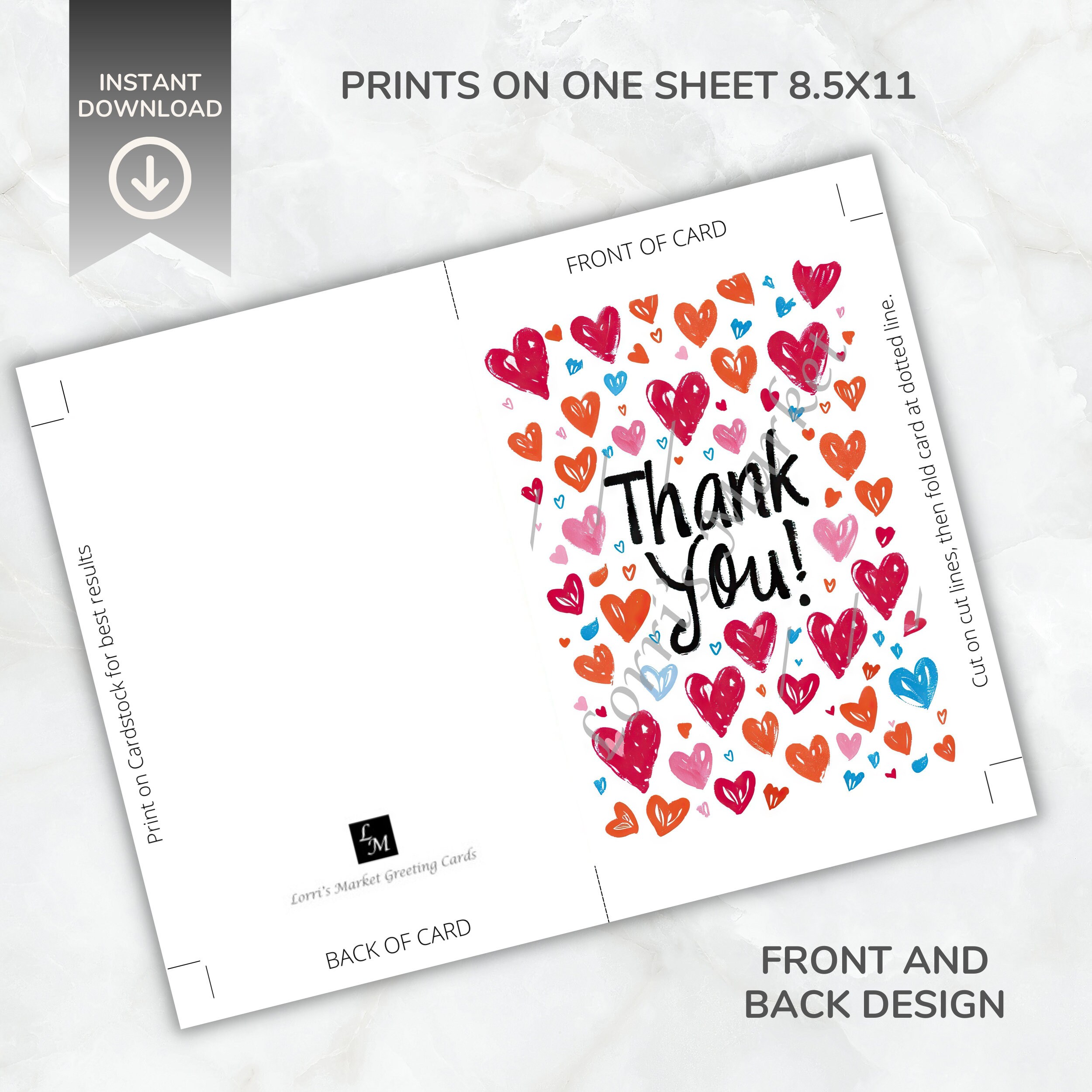 Printable Thank You Card Digital Download: Gratitude Greeting Card for ...