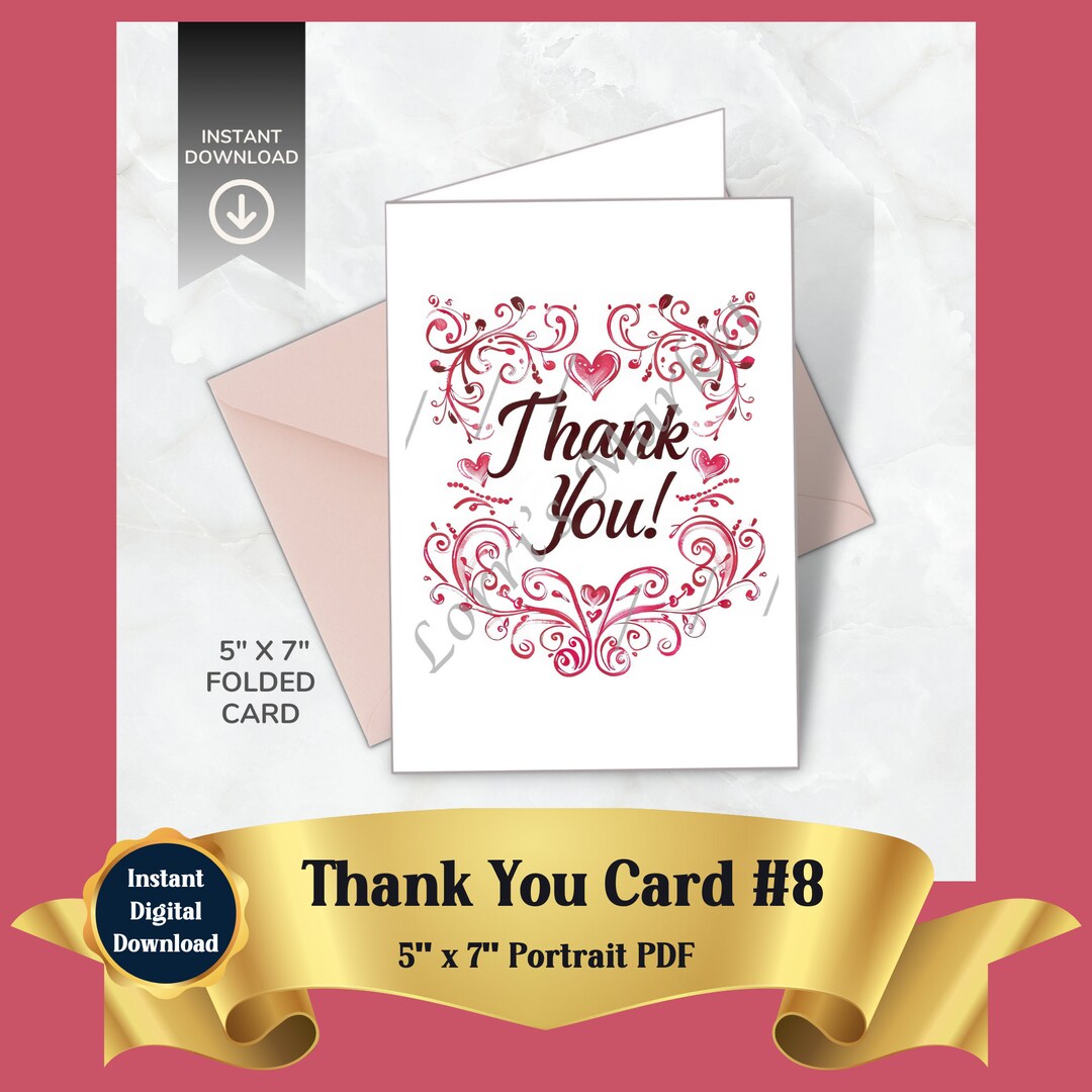 Printable Thank You Card Digital Download: Gratitude Greeting Card for ...