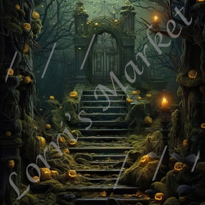 Spooky Halloween Digital Backdrops: Haunted Houses, Graveyards ...