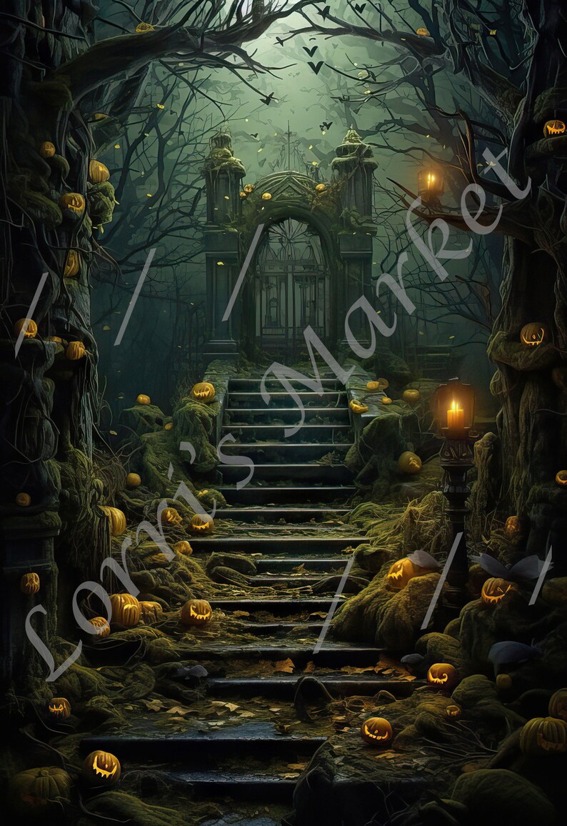 Spooky Halloween Digital Backdrops: Haunted Houses, Graveyards ...