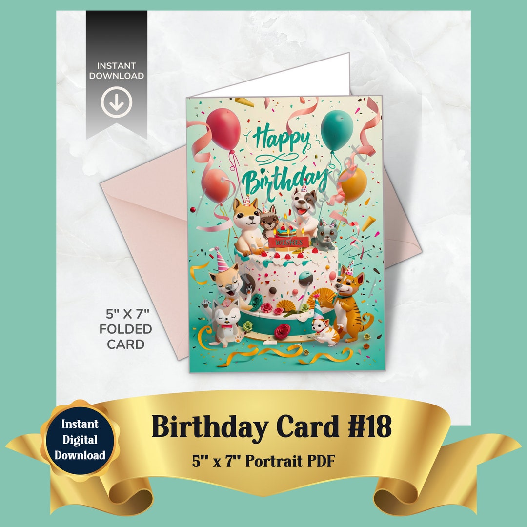 Printable Birthday Card Digital Download: Festive Greeting Card for All ...