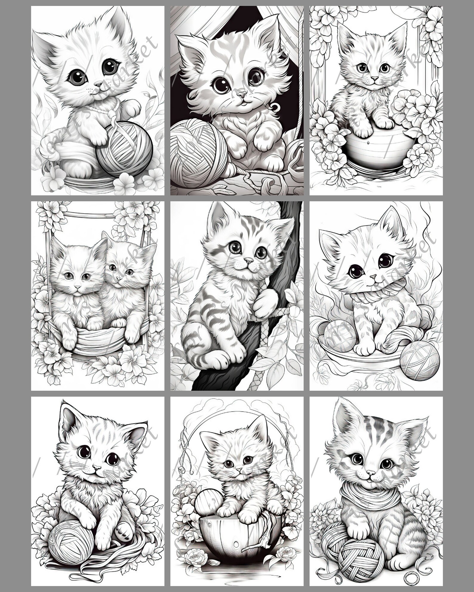 Printable Kitty Cat Coloring Pages Digital Download: Cute Cat ...