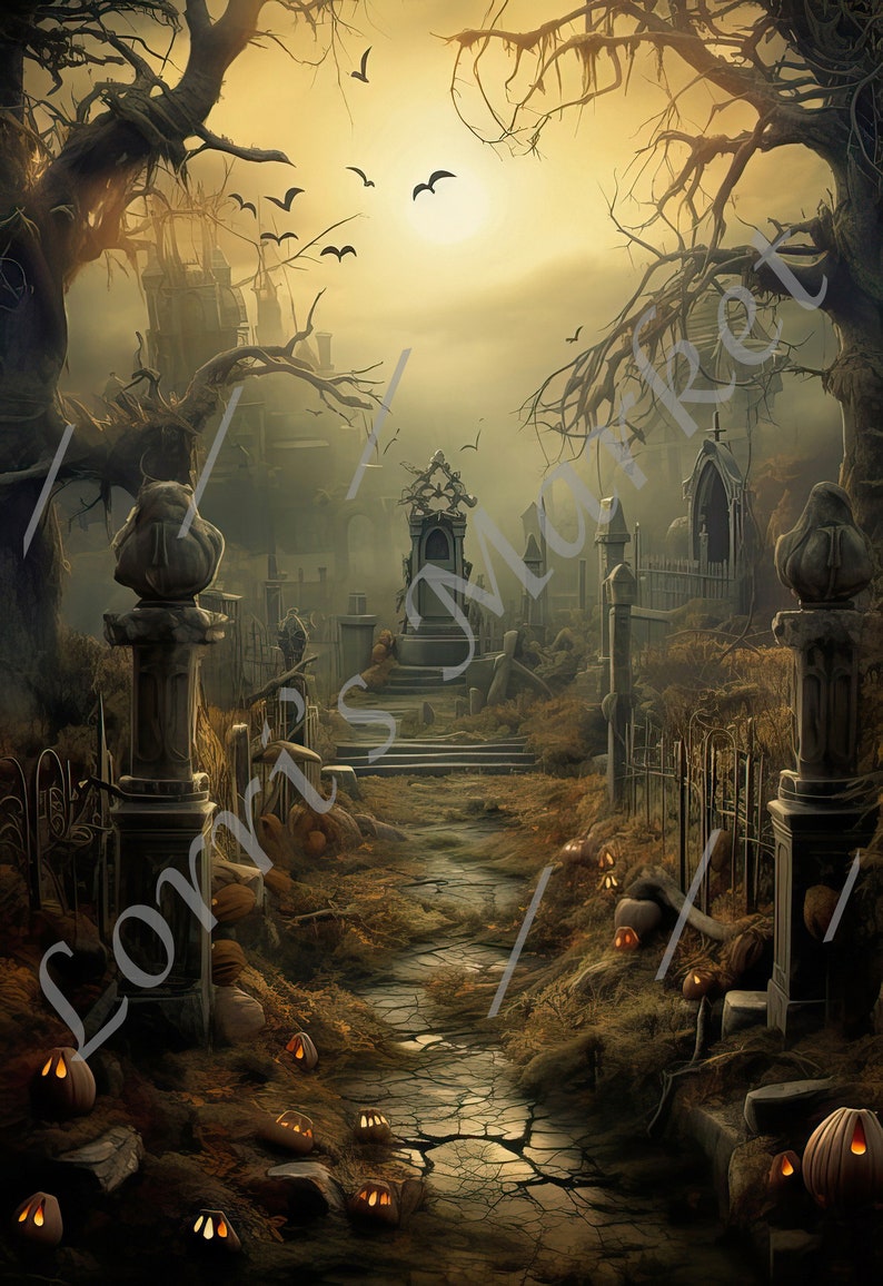 Spooky Halloween Digital Backdrops: Haunted Houses, Graveyards ...