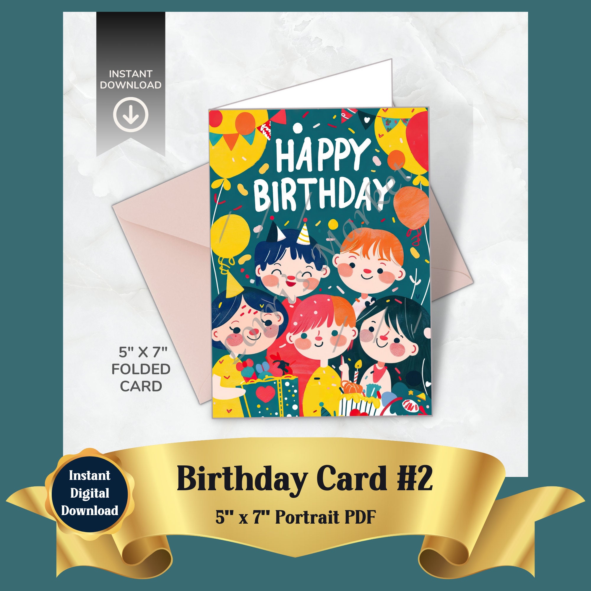 Printable Kids Birthday Card Digital Download: Festive Greeting Card ...