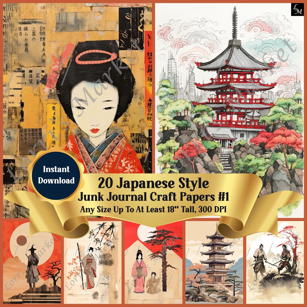 Vintage Japanese-themed Junk Journal Pages Digital Download: Printable ...