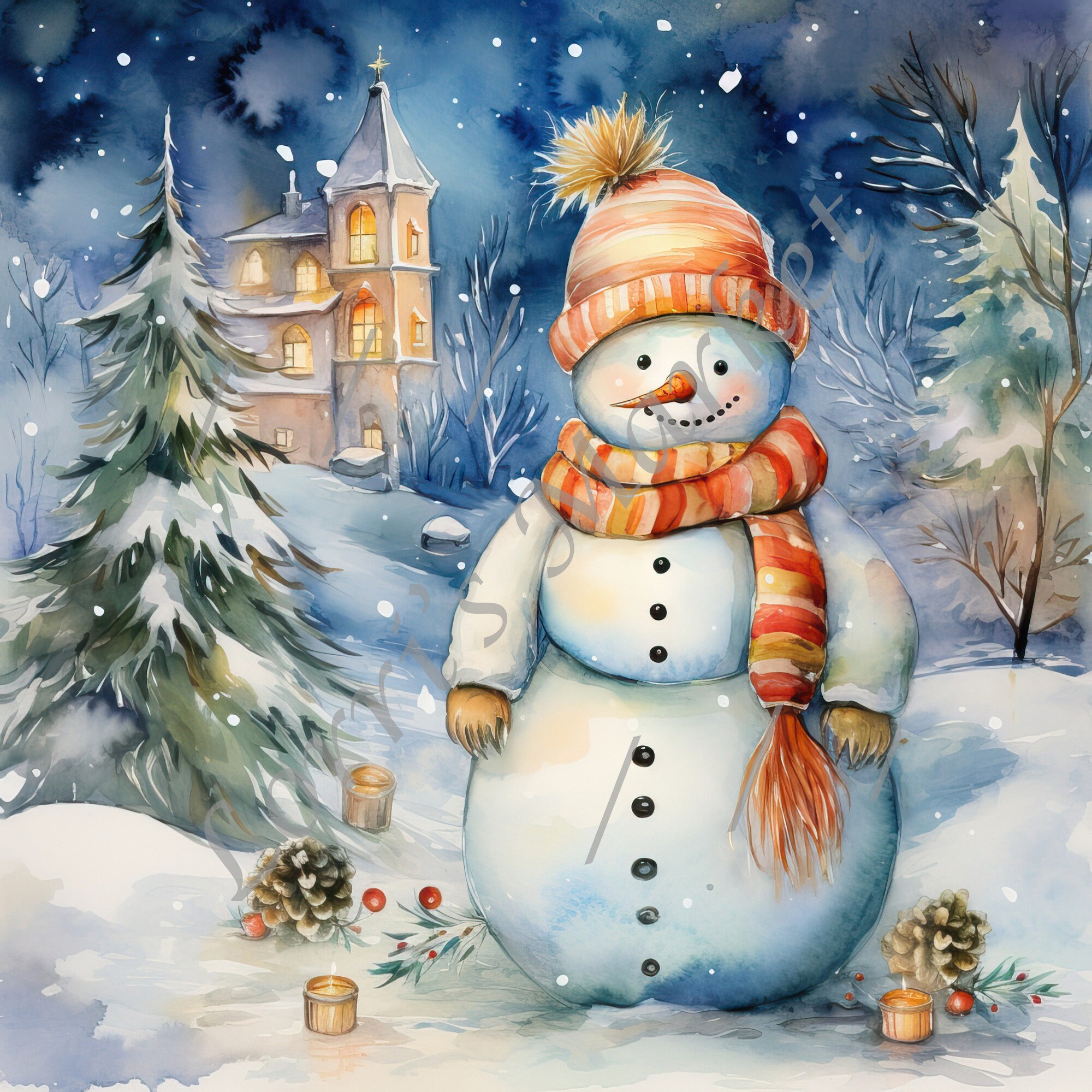 Nostalgic Snowmen Art Collection: 20 Digital Scenes for a Vintage White ...