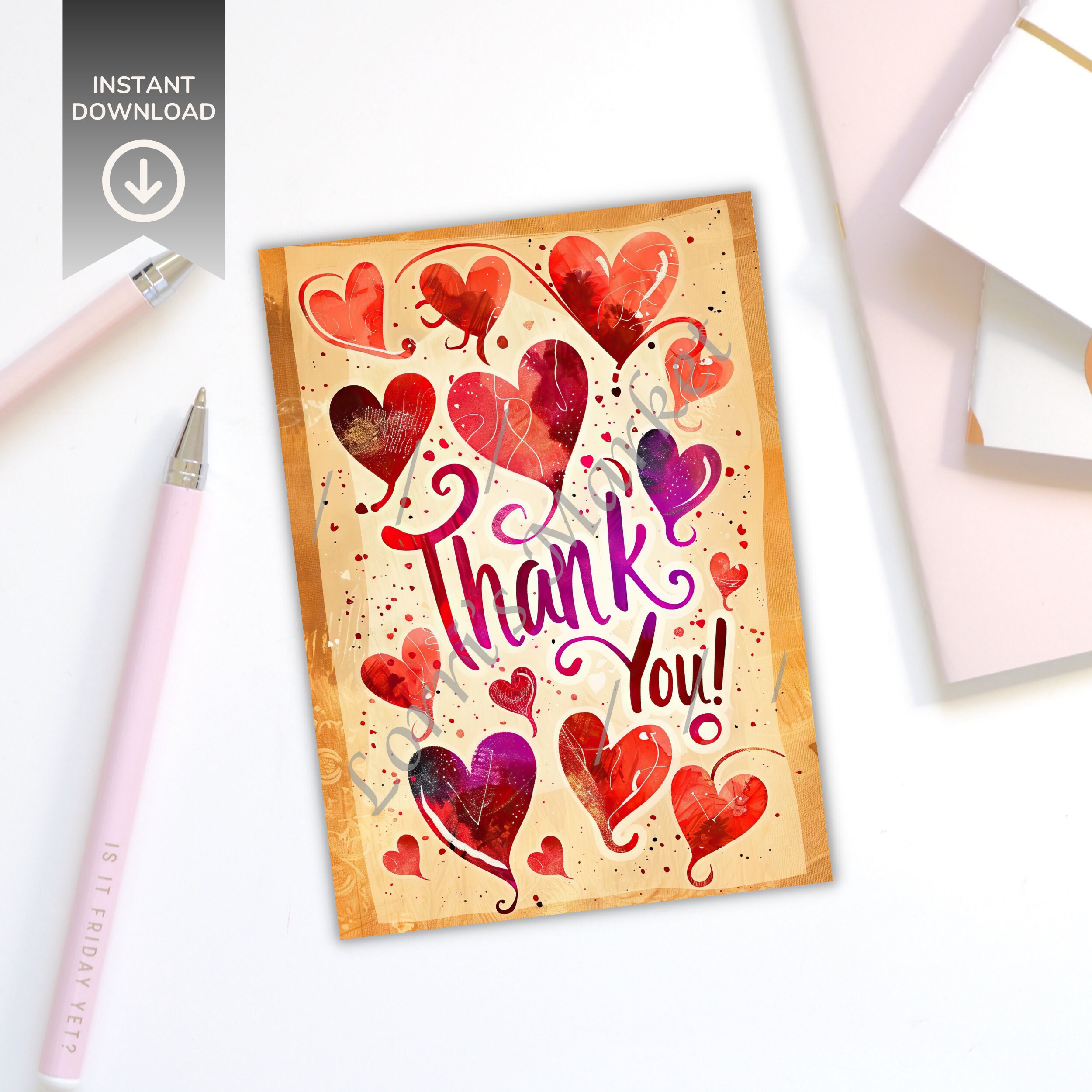 Printable Thank You Card Digital Download: Gratitude Greeting Card for ...