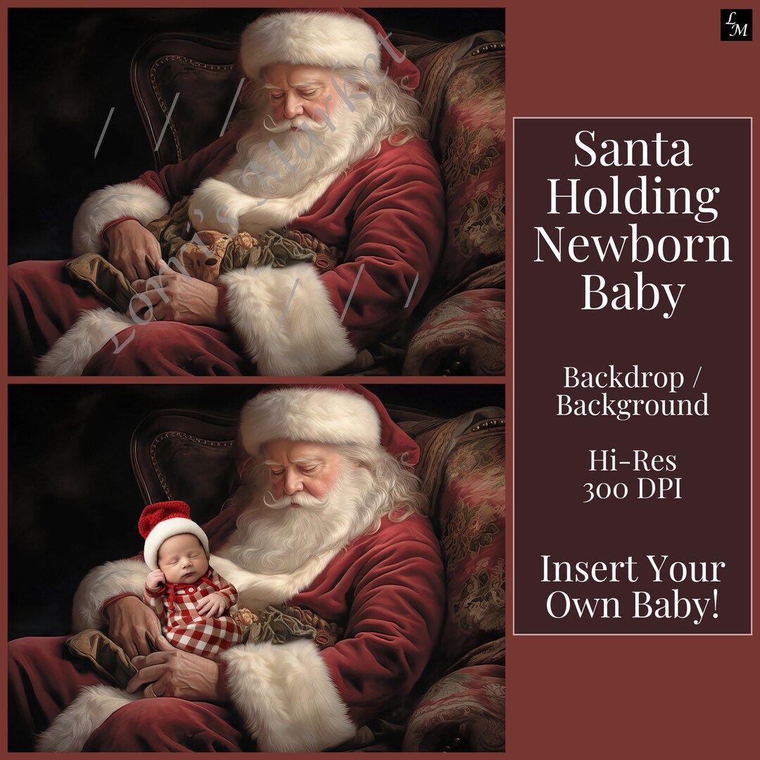 Santa Claus With Personalized Newborn Backdrop Perfect for Baby's First ...