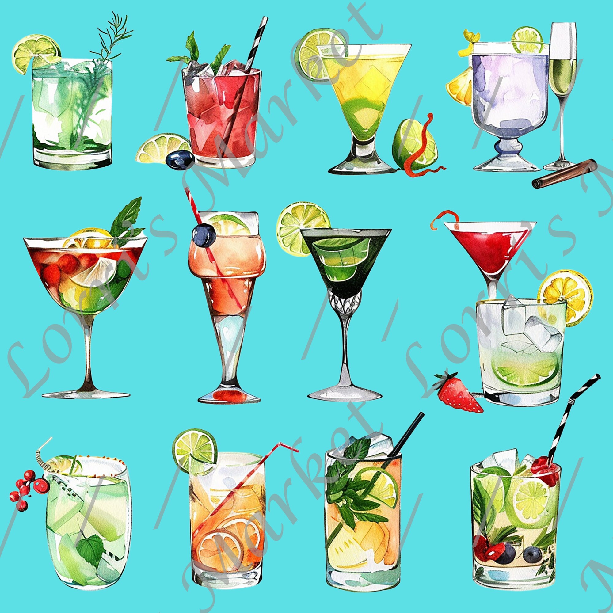 Cocktail Clipart Collection Digital Download: High-resolution Art ...