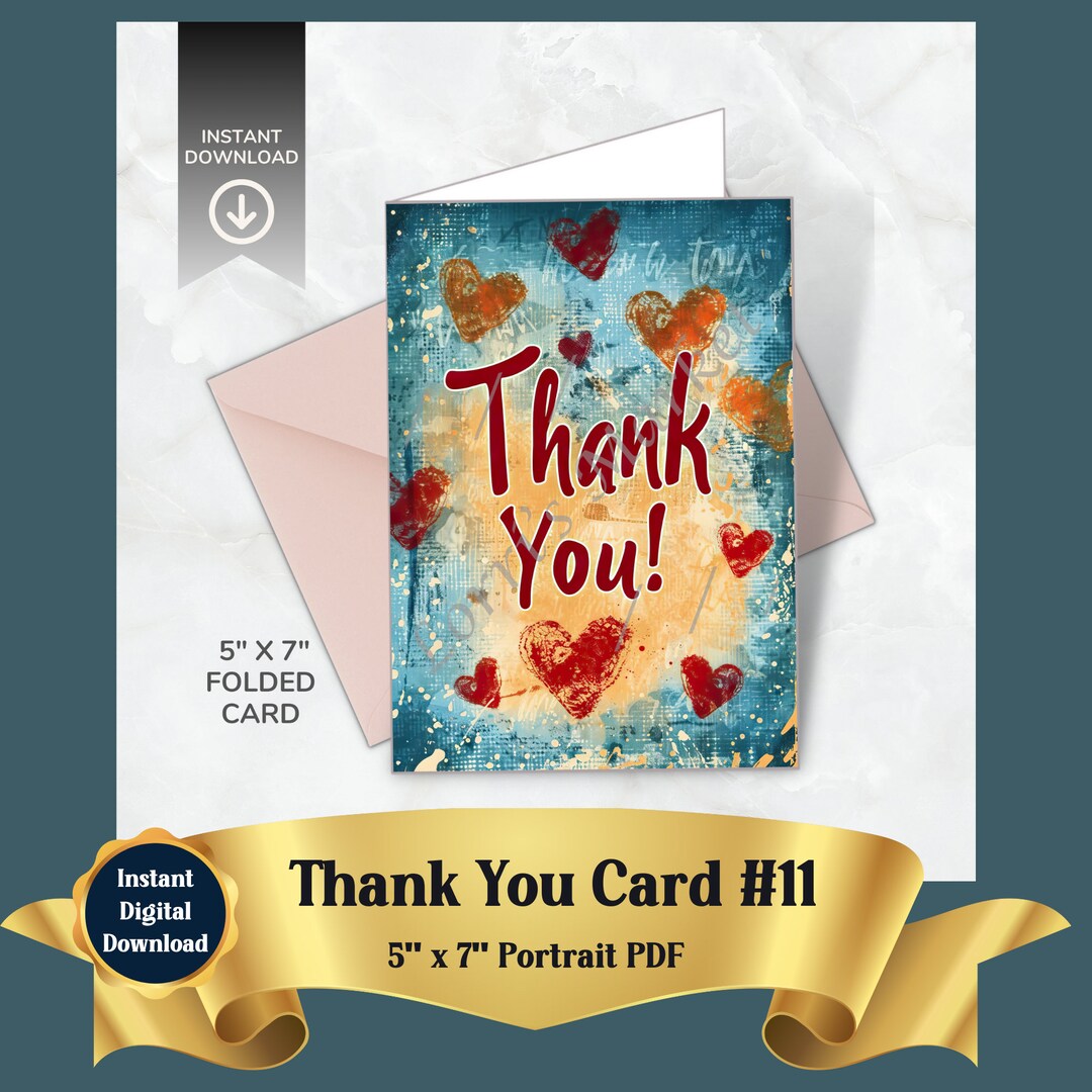 Printable Thank You Card Digital Download: Gratitude Greeting Card for ...