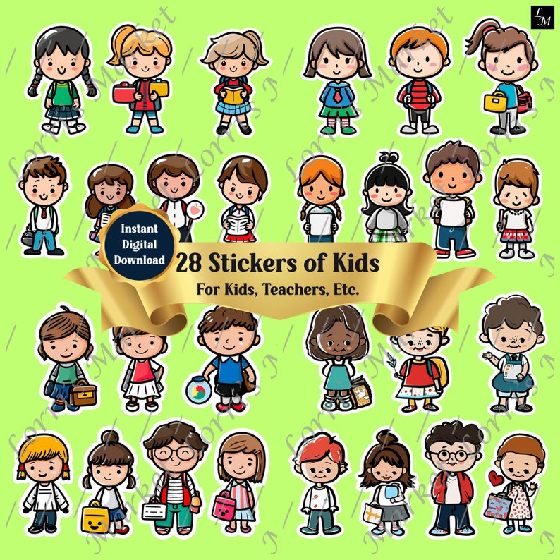 Adorable Kids Digital Stickers Digital Download: 28 Cricut Printable ...