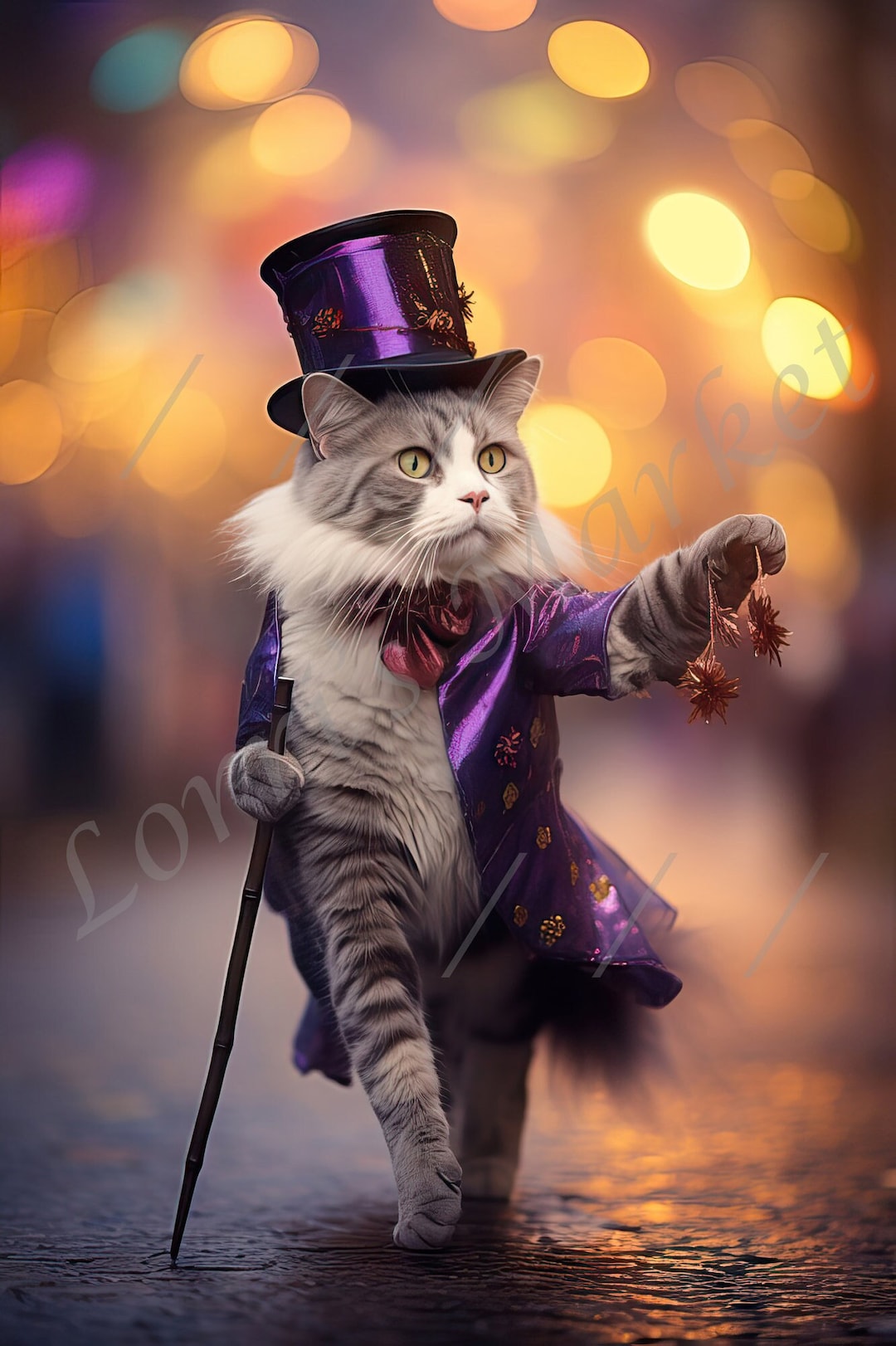 Magician Cat in Purple Cloak Art Digital Download: Enchanting Stroll on ...