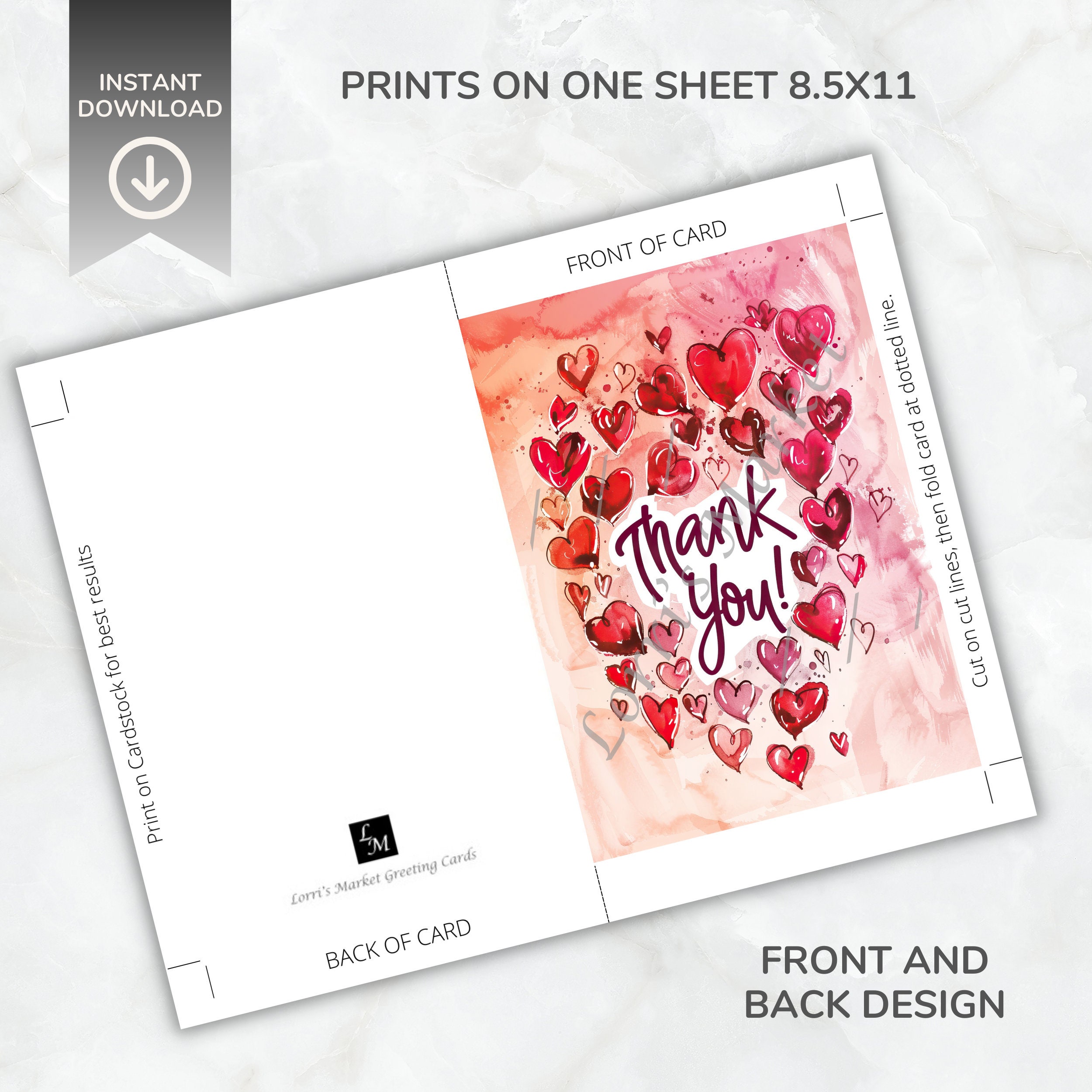 Printable Thank You Card Digital Download: Gratitude Greeting Card for ...