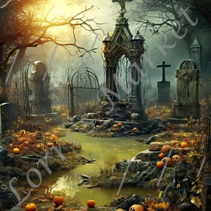 Spooky Halloween Digital Backdrops: Haunted Houses, Graveyards ...