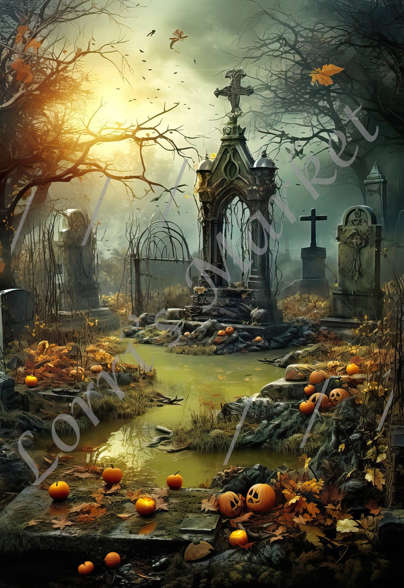 Spooky Halloween Digital Backdrops: Haunted Houses, Graveyards ...