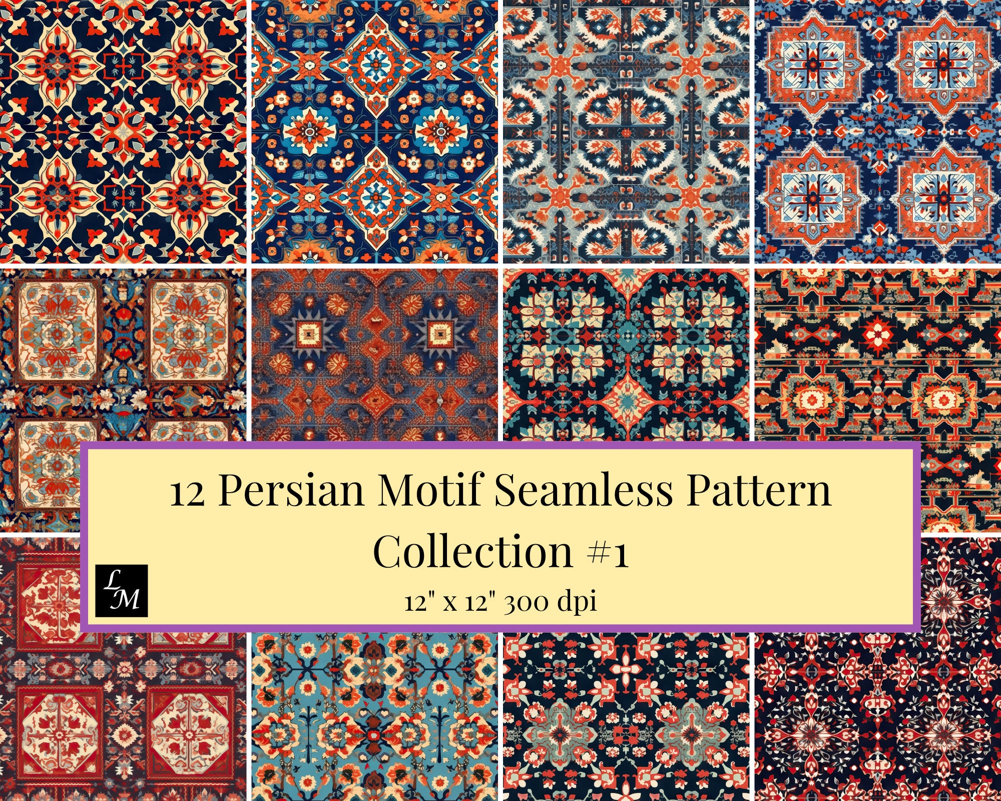 Persian Motif Seamless Patterns Digital Download: High Resolution ...