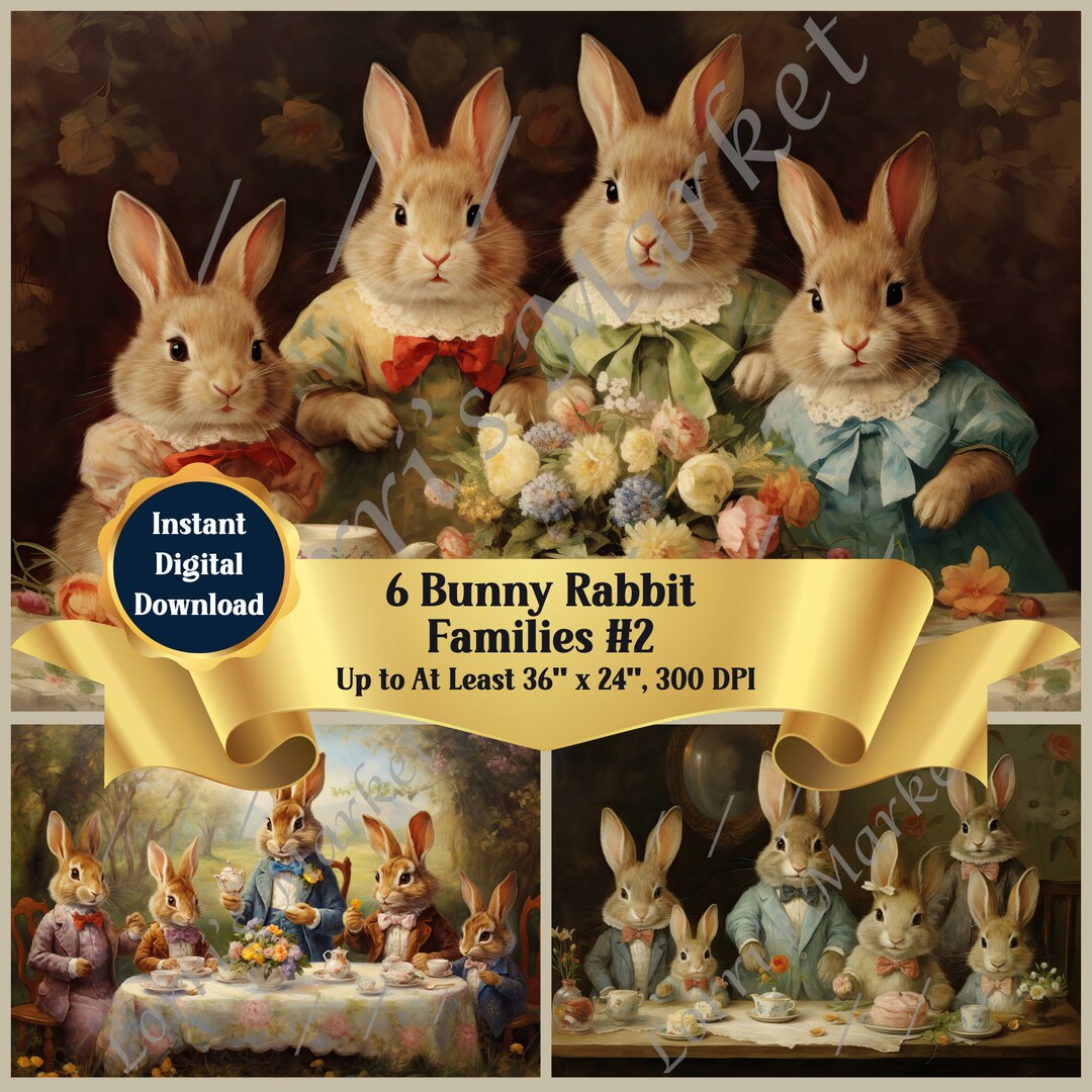 Vintage Bunny Rabbit Family Art Digital Download: High-resolution ...