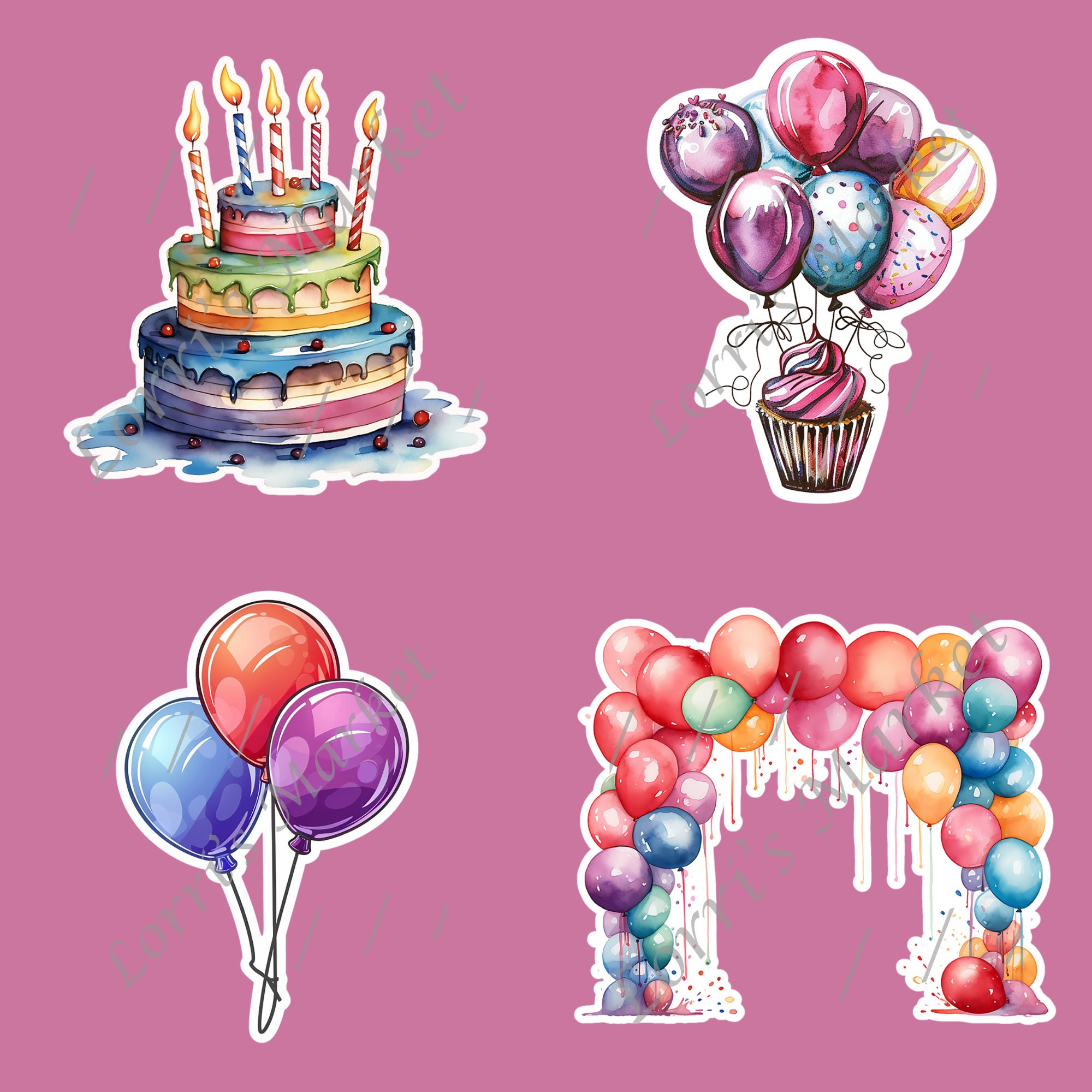 Happy Birthday Sticker Clipart Collection Digital Download: 16 Vibrant ...