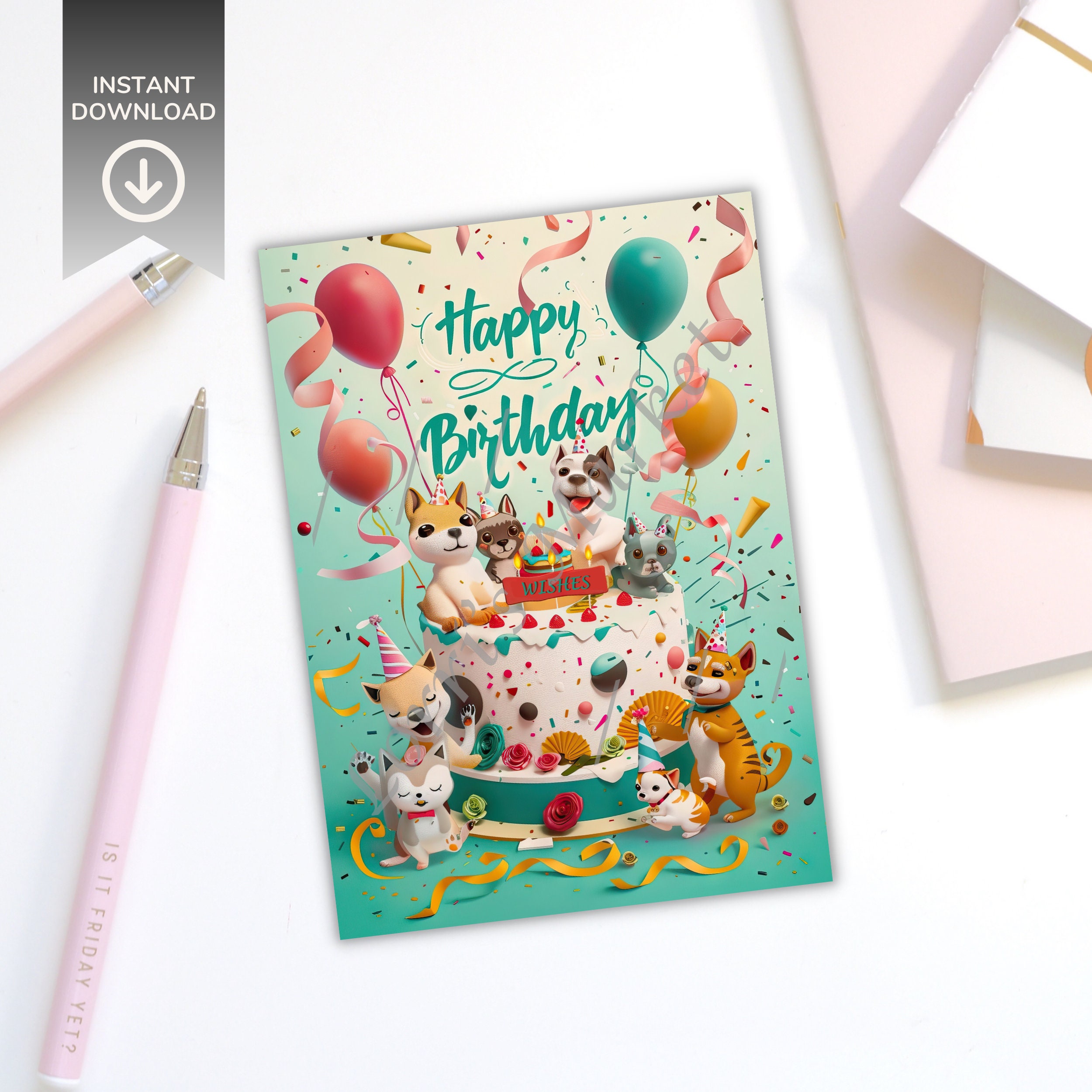 Printable Birthday Card Digital Download: Festive Greeting Card for All ...