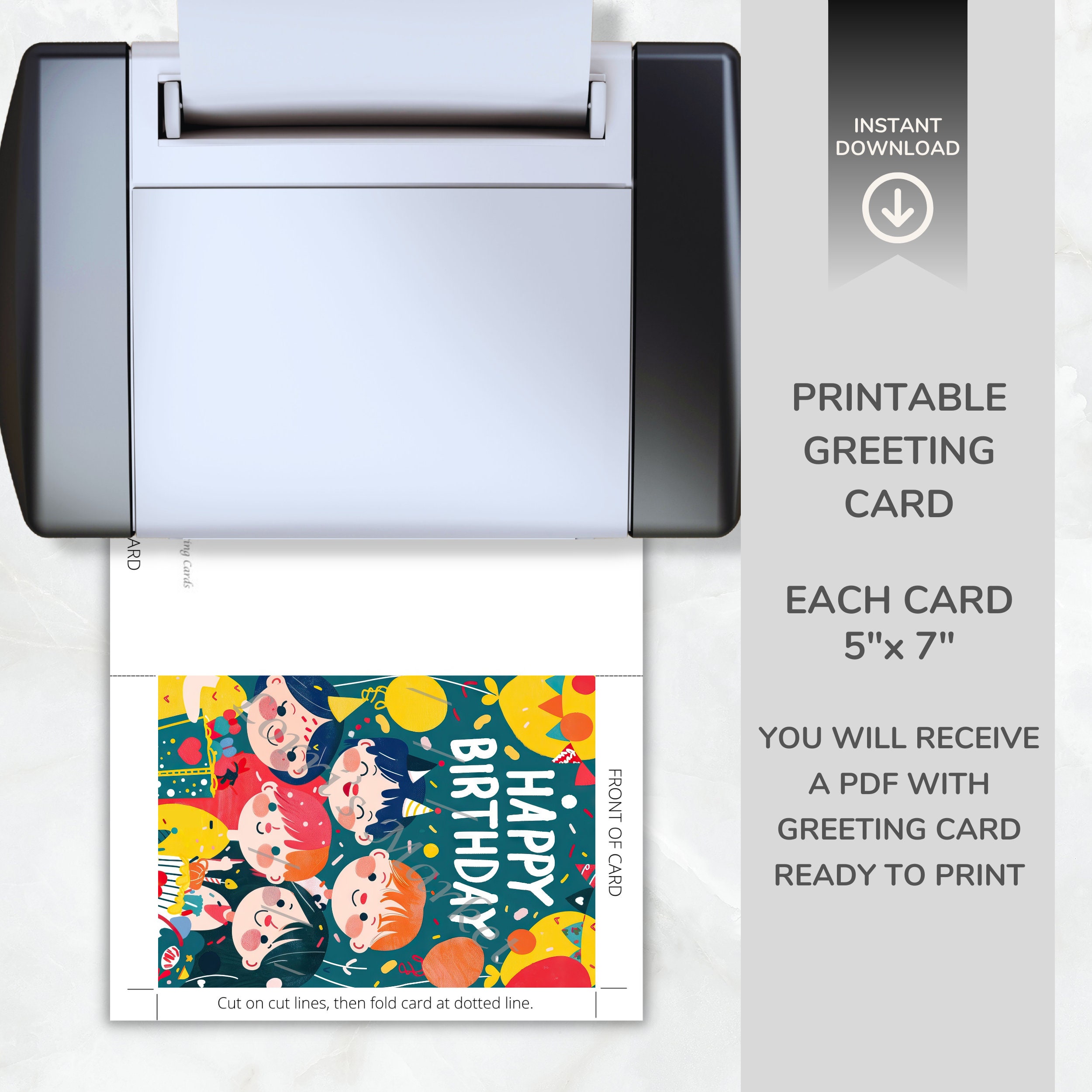 Printable Kids Birthday Card Digital Download: Festive Greeting Card ...