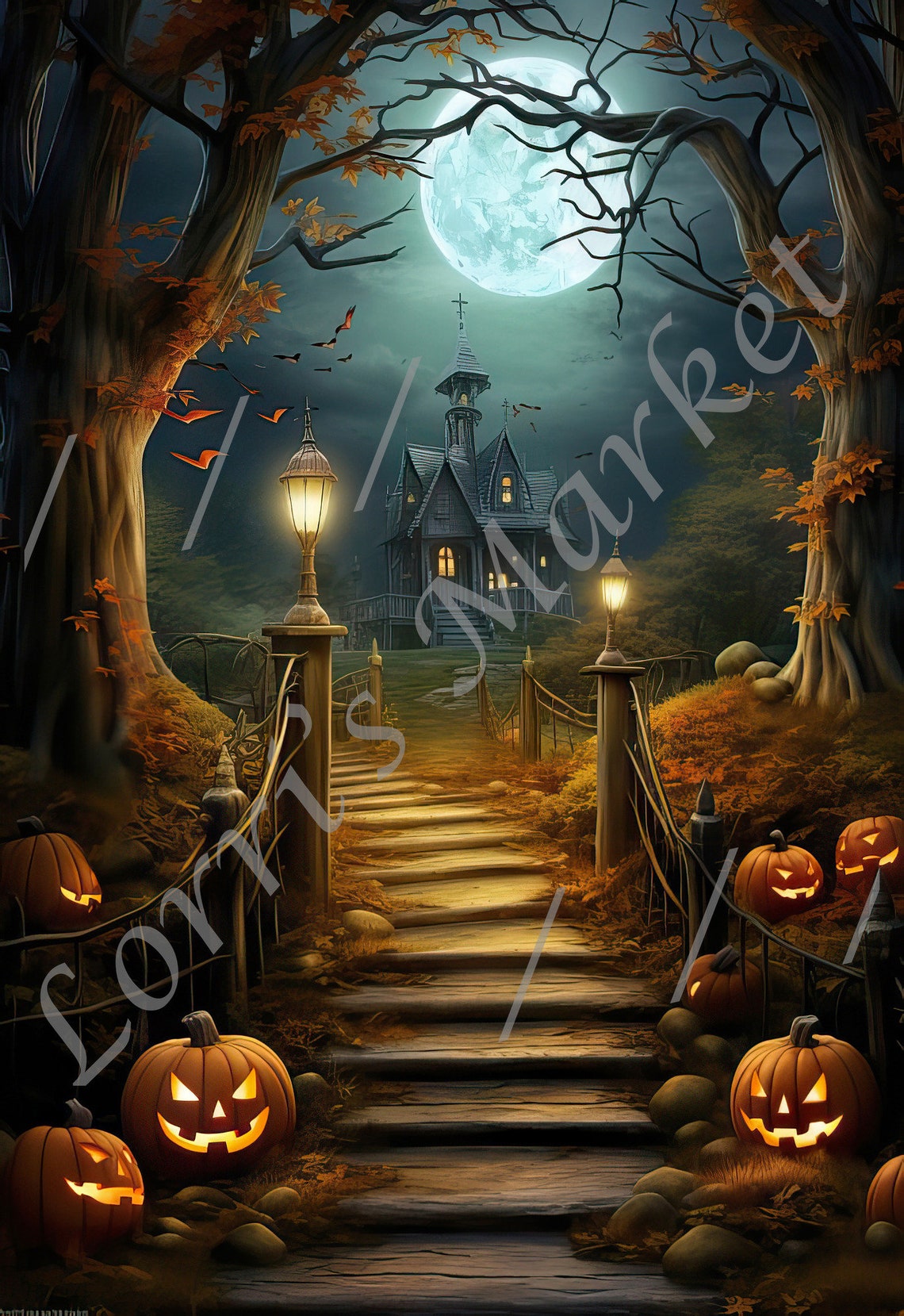 Spooky Halloween Digital Backdrops: Haunted Houses, Graveyards ...