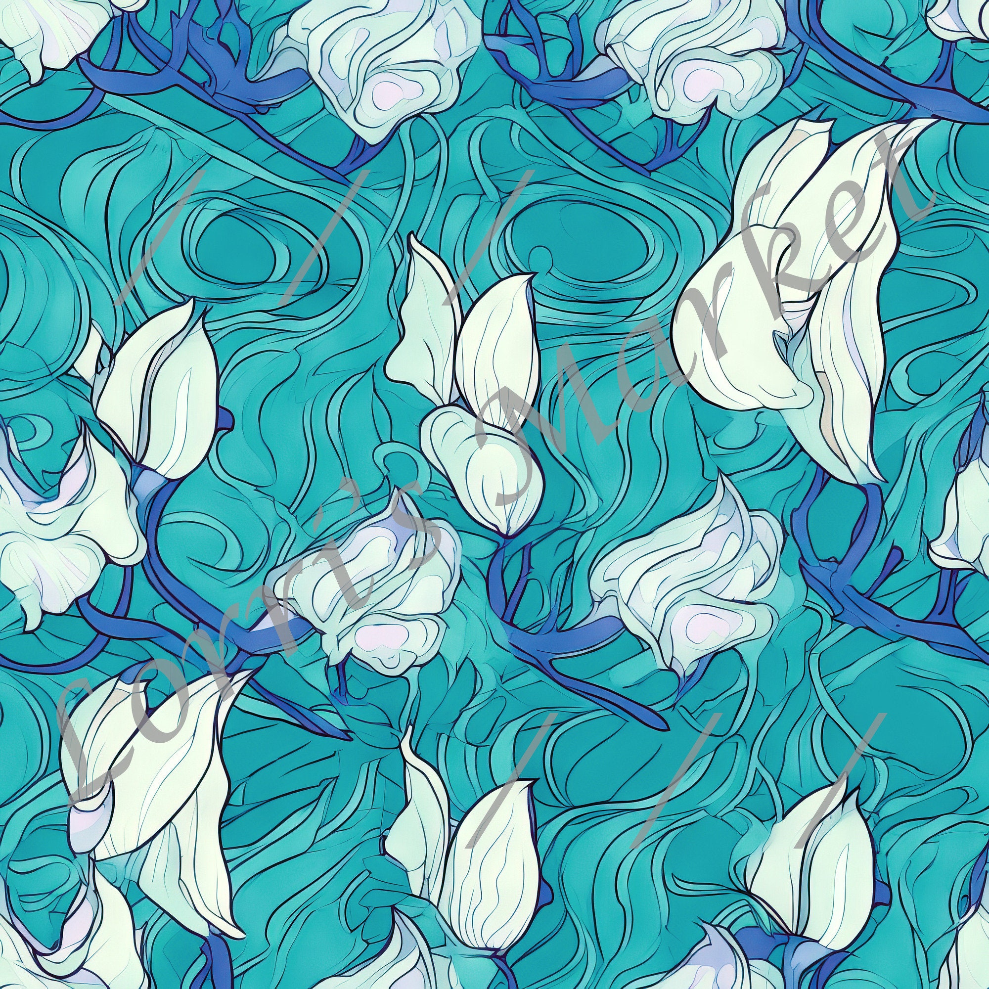 Nouveau Lily Flower Seamless Patterns Digital Download: High Resolution ...