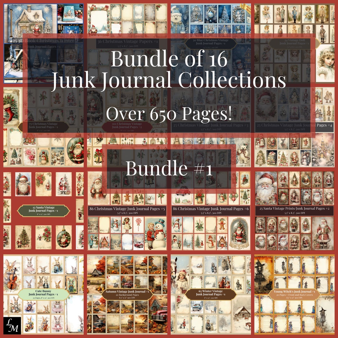 Vintage Junk Journal Bundle for Christmas, Dolls, Autumn, Winter ...