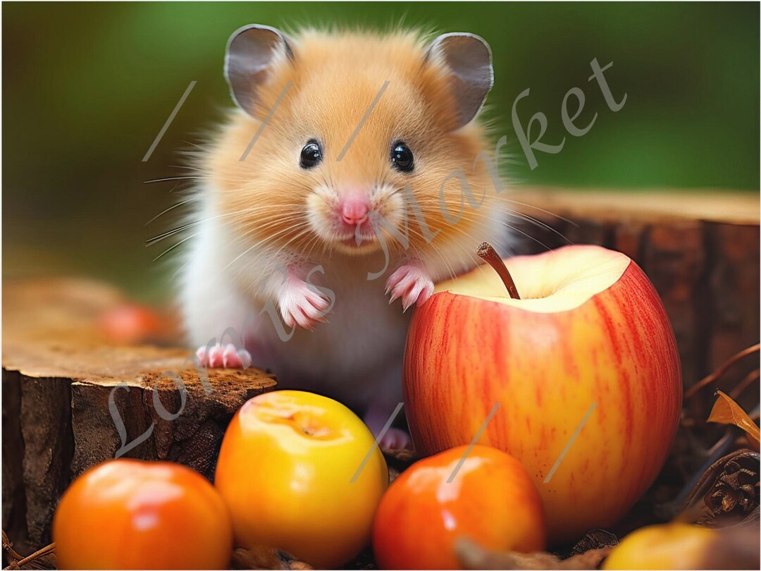 Poster of Adorable Hamster With Apples: Perfect Wall Display for ...