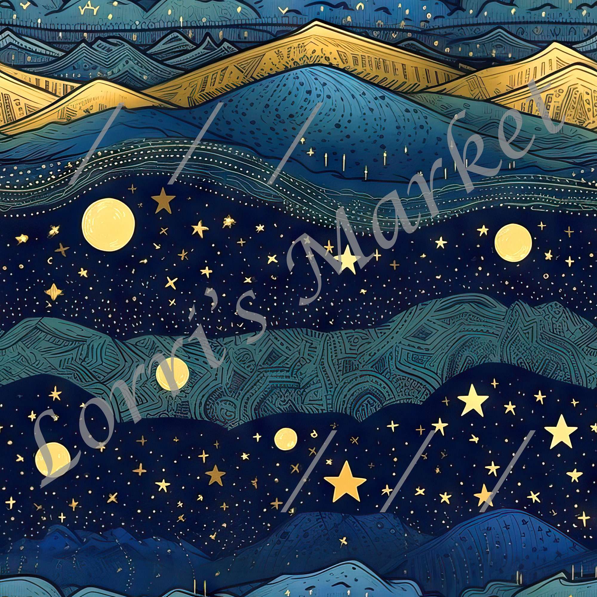 Sahara Night Sky Seamless Patterns Digital Download: High Resolution ...