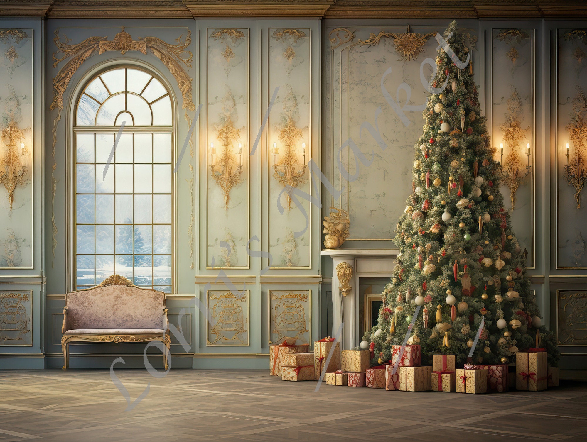 Christmas Home Scene Photography Horizontal Backdrops Digital Download ...