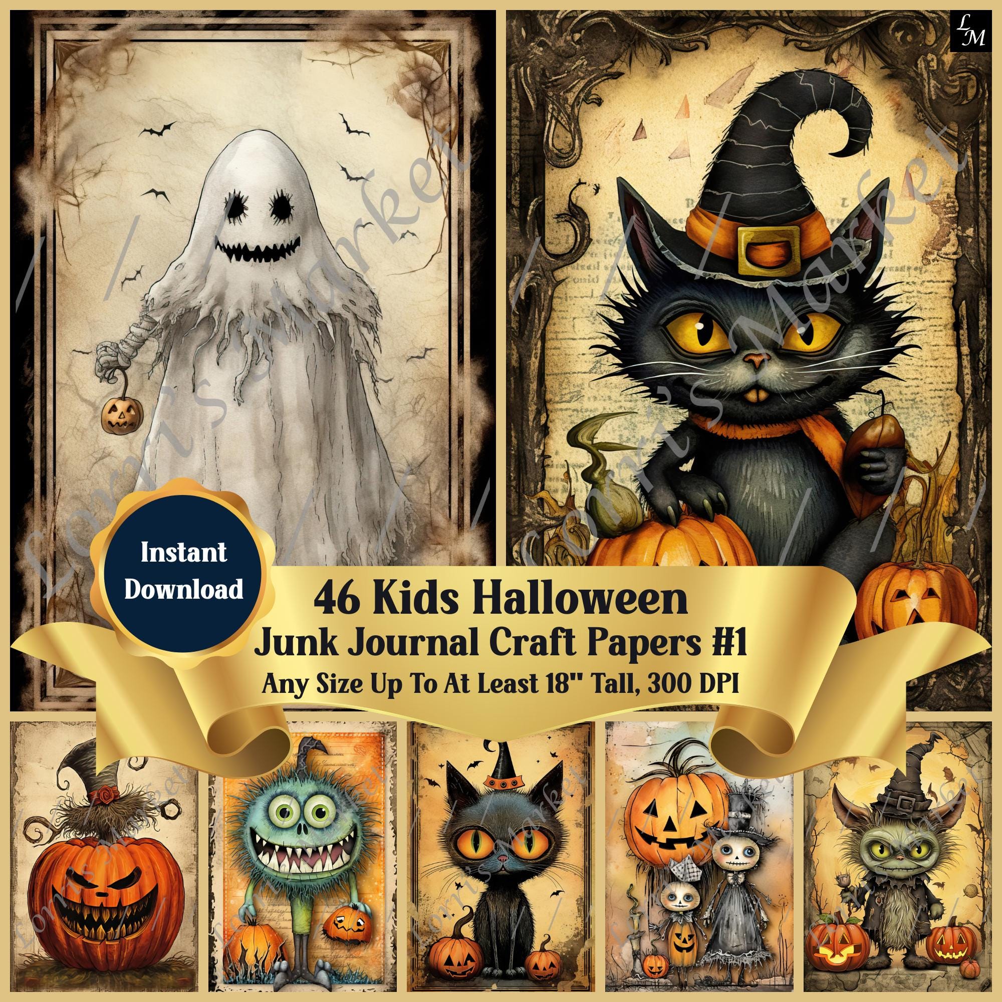 Cute Kids Halloween Junk Journal Pages Digital Download: Scary Papers ...