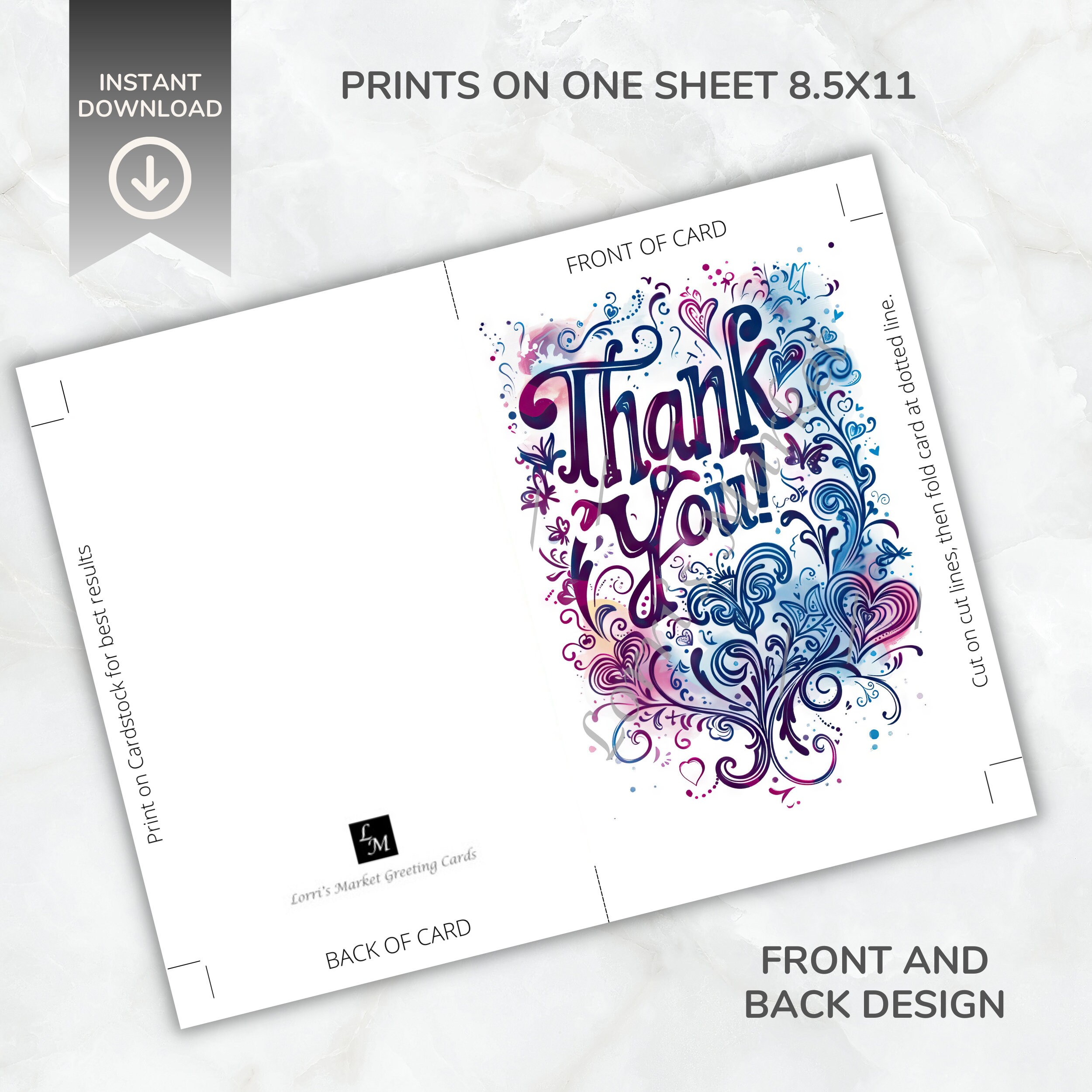 Printable Thank You Card Digital Download: Gratitude Greeting Card for ...