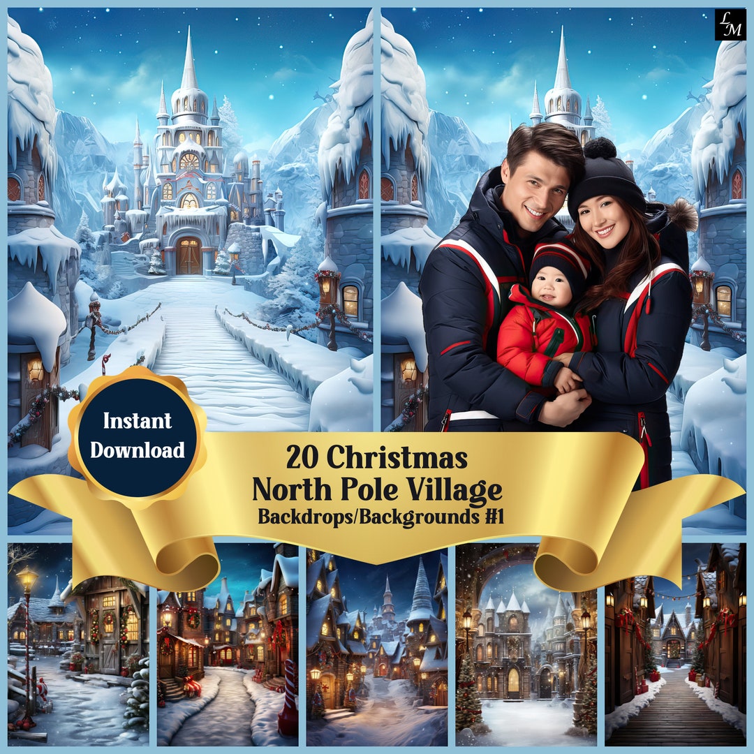 Christmas North Pole Village Vertical Backdrop Collection Digital ...