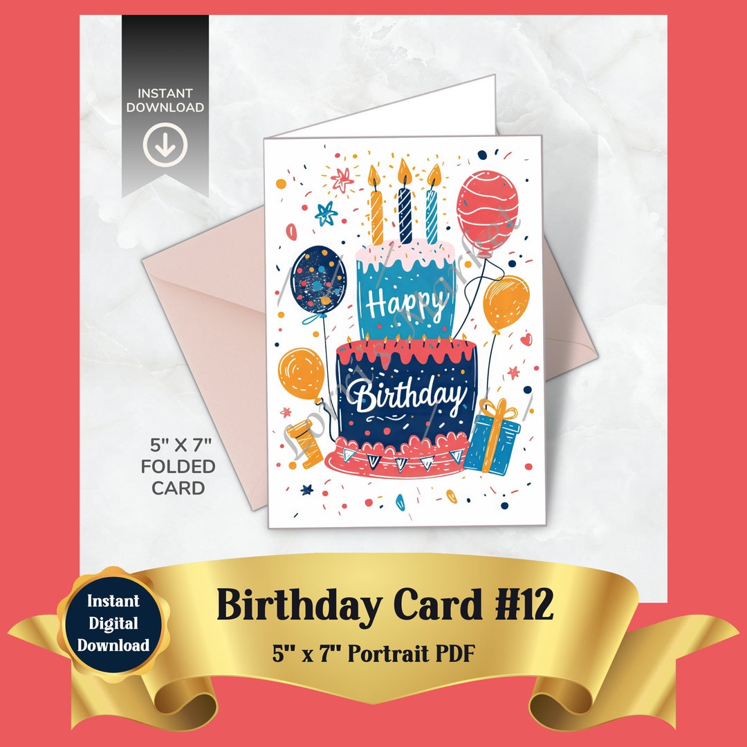 Printable Birthday Card Digital Download: Festive Greeting Card for All ...