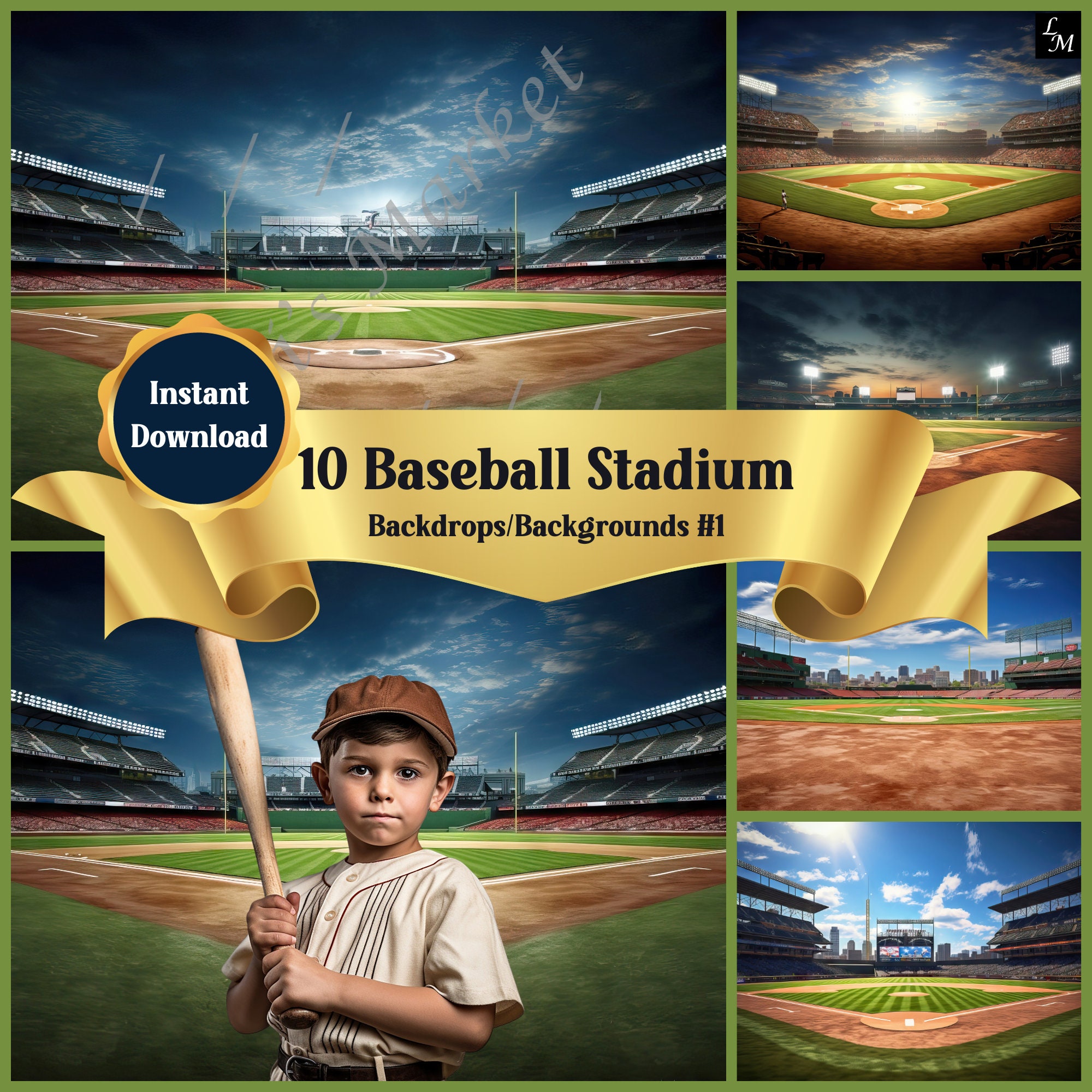 Realistic Baseball Stadium Backdrops Digital Download: 10 Items for ...