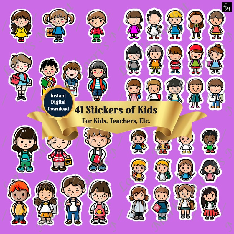 Adorable Kids Digital Stickers Digital Download: 41 Cricut Printable ...