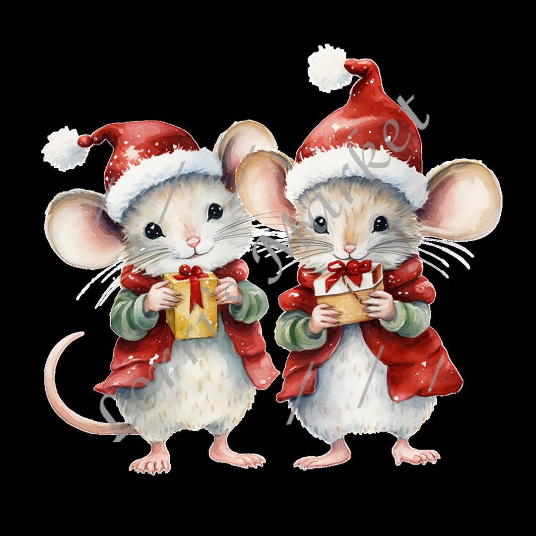 Christmas Mice Holding Gifts Clipart Digital Download: Festive Holiday ...